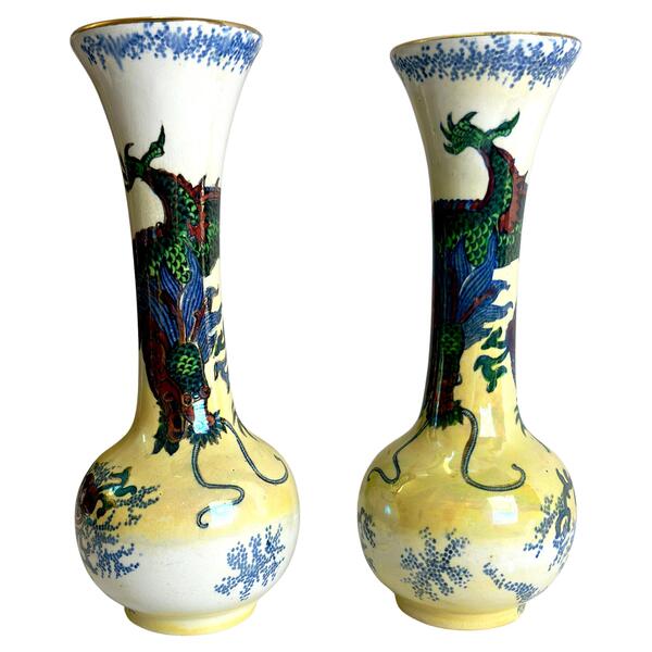 Pair Of Frederick Rhead Dragon Vases, Bursley Ware, Staffordshire ...