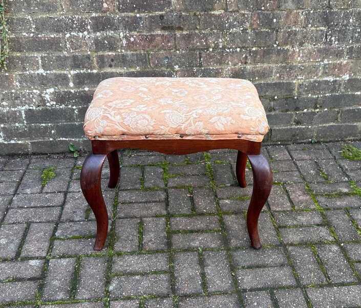 Art Deco Upholstered Footstool With Cabriole Legs In Walnut Finish, C ...