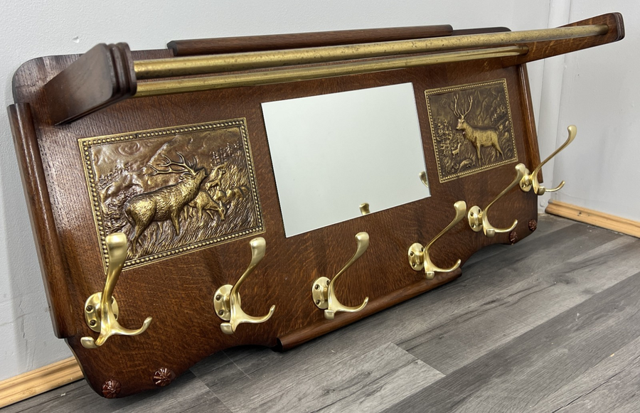 French Vintage Coat Rack 6 Triple Hooks Wall Shelf Coat With Mirror Lot ...