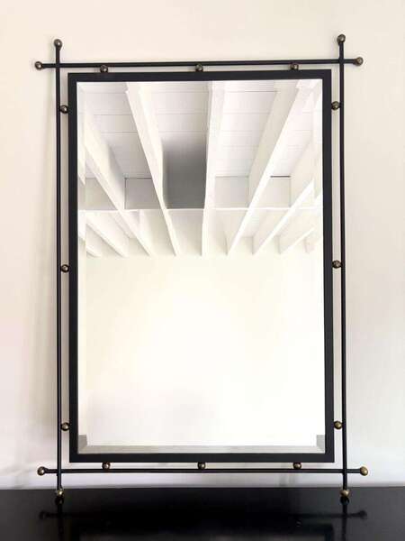 Large Scale Architectural Black And Gilt Bevelled Mirror With A Post ...