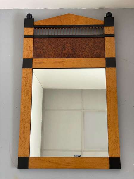 Large Art Deco Style Postmodern Burr Mirror With Black Panels And ...