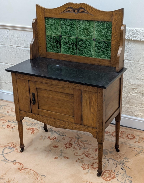 Arts & Crafts Golden Oak Marble Top Tile Back Country Cottage Wash ...