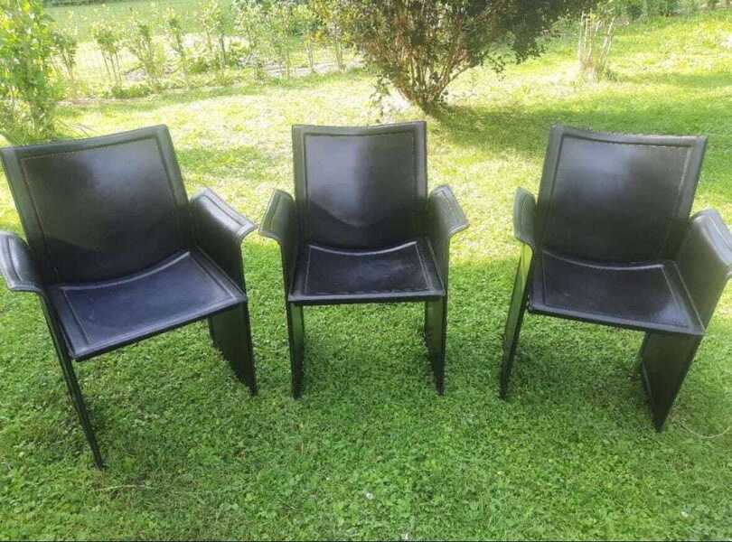 1 Of 6 Korium Chairs In Black Leather, Tito Agnoli For Matteo Grassi ...