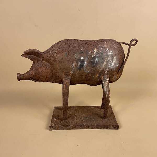 Vintage Metal Pig Ornament With Stand Desk Shelf Decor Rustic Display ...