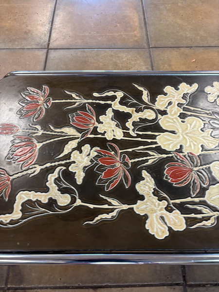 1970's Chrome & Floral Laminated Coffee Table | Vinterior