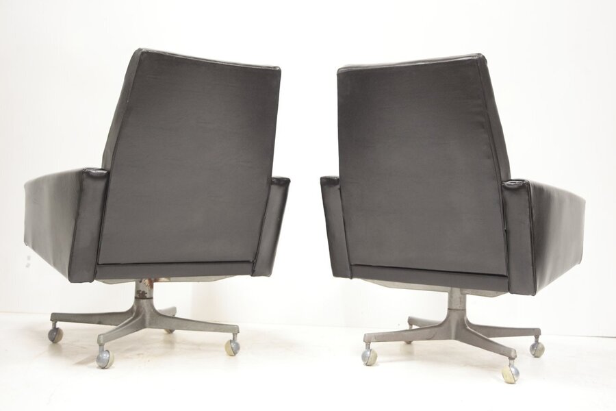 Set Of Mid Century Black Faux Leatherette Swivel Armchairs, Formere ...