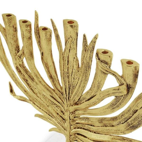 Gold Tone Cast Metal Contemporary Palm Menorah | Vinterior