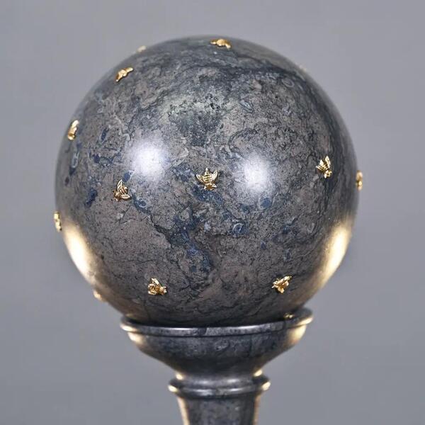 Grey/Black Marble Bilboquet With Gilded Bees, Empire Classic Style ...