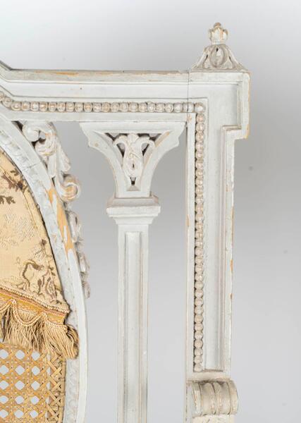 Pair Of Louis XVI Style Armchairs, Painted Carved Wood And Caning, 19th ...