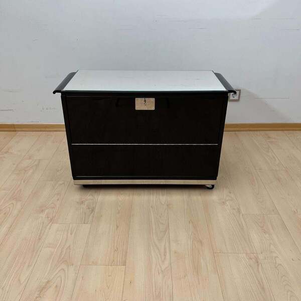 Art Deco Bar Cart, Black Lacquer, Mahogany, Mirrors, Chrome, France ...