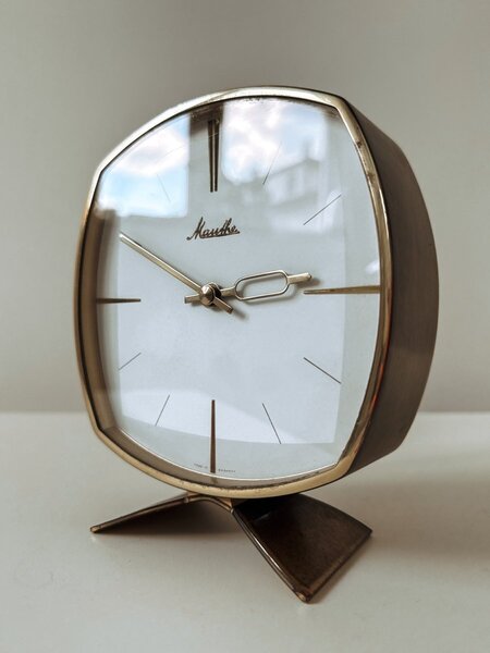 German Brass Table Clock By Mauthe, 1960 | Vinterior