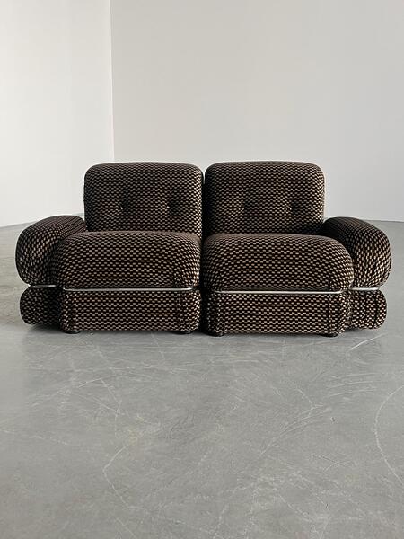 Mid Century Loveseat In Checkered Upholstery And Chromed Steel, 1970s ...