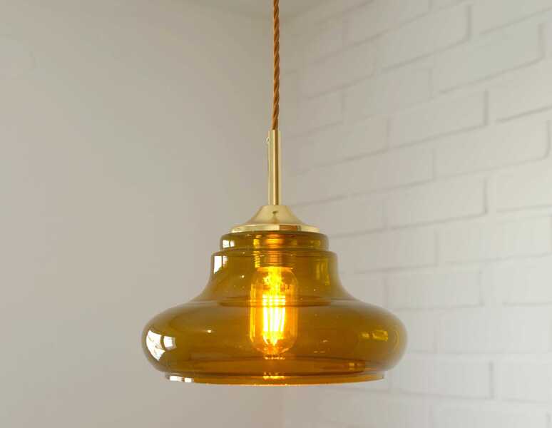 Hand Blown Amber Glass Pendant Light: Mcm Retro Bar Golden Hanging Lamp ...