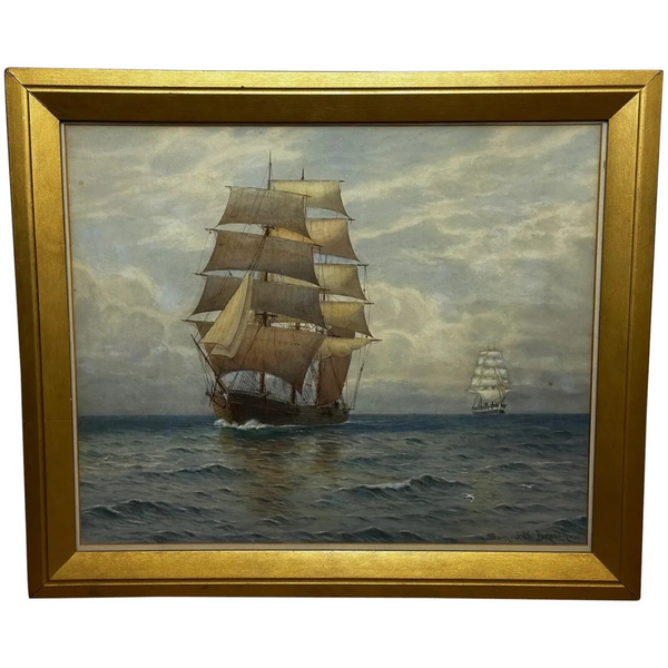 Victorian Marine Watercolour Barque Sailing Ship By Samuel John Milton ...