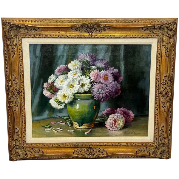 Victorian Oil Painting Flowers Chrysanthemums In Vase Emily Selinger ...