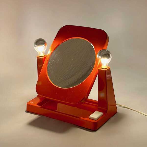Vintage Orange Vanity Mirror With Lights Space Age Bathroom Decor | Vinterior