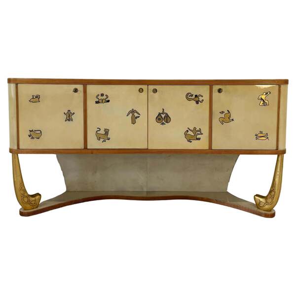 Art Deco Sideboard With Gold Leaf Zodiac And Parchment Attr. Gio Ponti ...