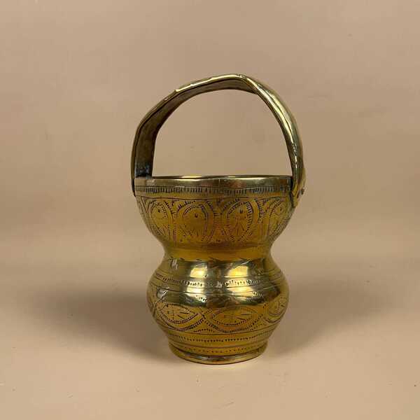 Antique Brass Pot With Handle Mini Bucket Hand Engraved Indian Gold ...