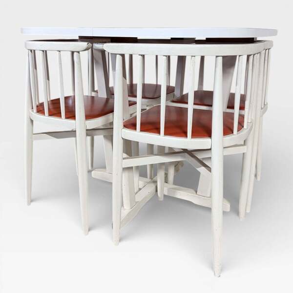 Vintage Thonet Nesting Dining Table With Four Chairs – White Bentwood ...
