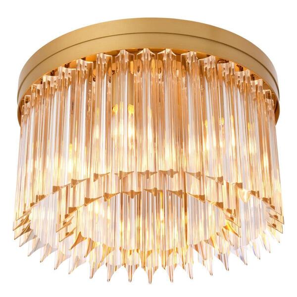 Ceiling Lamp With Brass Finish And Clear Glass Rods, Art Deco Style ...