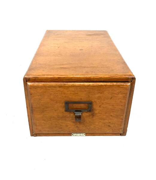 Antique Wooden Desktop Single Oak Stationery Index Filing Card Box ...