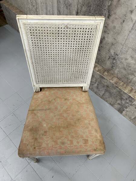 Set Of Four White Shabby Chic Cane Dining Chairs To Reupholster | Vinterior