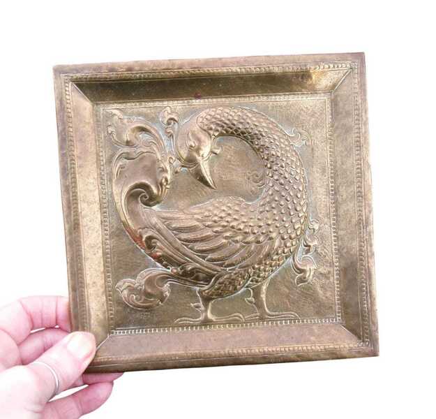Antique Indian Peacock Wall Plaque, Repousse Brass Stylised Bird ...