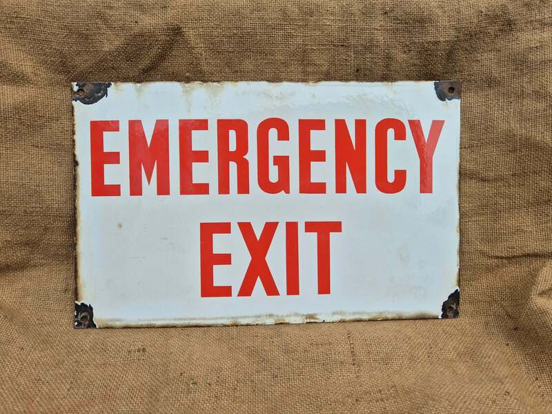 Vintage Enamel Emergency Exit Sign Original Man Cave Not Fire Enamelled ...