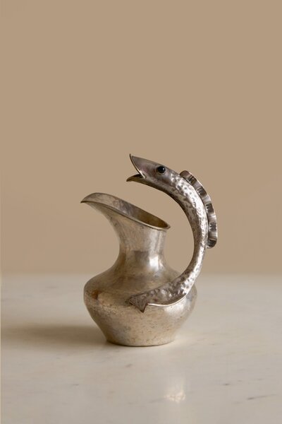 Silver Plate Pitcher With Fish Handle, Los Castillo | Vinterior