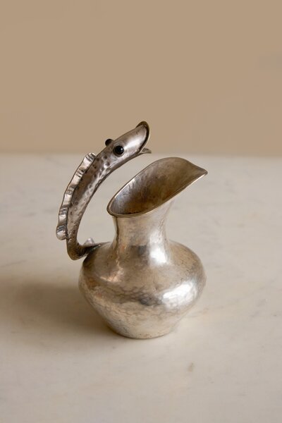 Silver Plate Pitcher With Fish Handle, Los Castillo | Vinterior