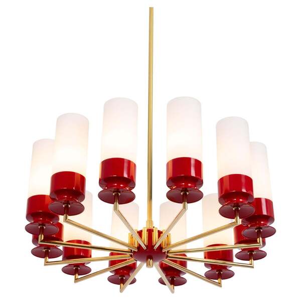 Large Stunning Kaiser Red Sputnik Opal Glass Chandelier, Germany, 1960s ...