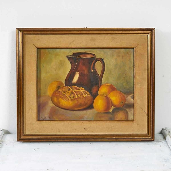 Still Life Painting With Golden Frame, Oil, Marchetti, 1970s | Vinterior