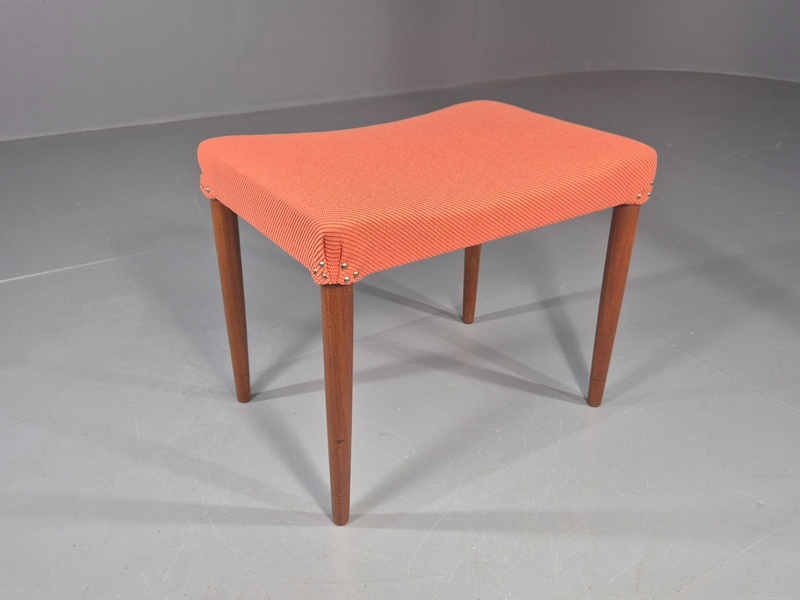 Vintage Mid Century Footstool Danish Design Peach Upholstery Teak Legs ...