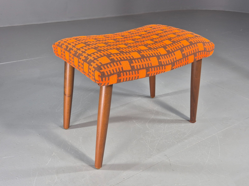 Vintage Mid Century Footstool Danish Orange And Brown Beech Legs 1960s ...