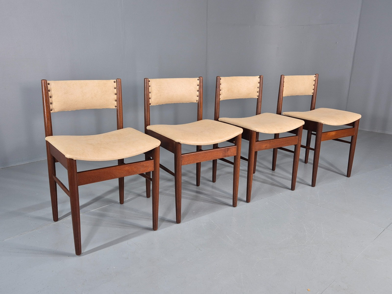 4 Vintage Scandart Dining Chairs Cream Vinyl Teak Frame 1960s Mcm Retro ...
