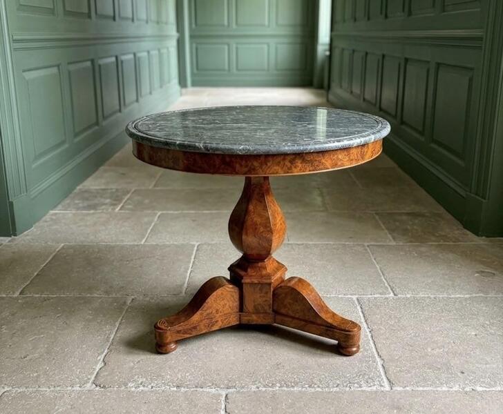 Walnut Centre Table With Marble Top | Vinterior