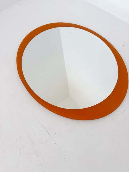 Oval Mirror With Orange Back Painted Glass Frame, 1970s | Vinterior
