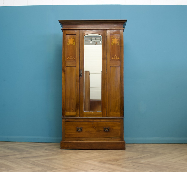 Antique Art Nouveau Mahogany Wardrobe Hall Cupboard, 1900s #1789 ...