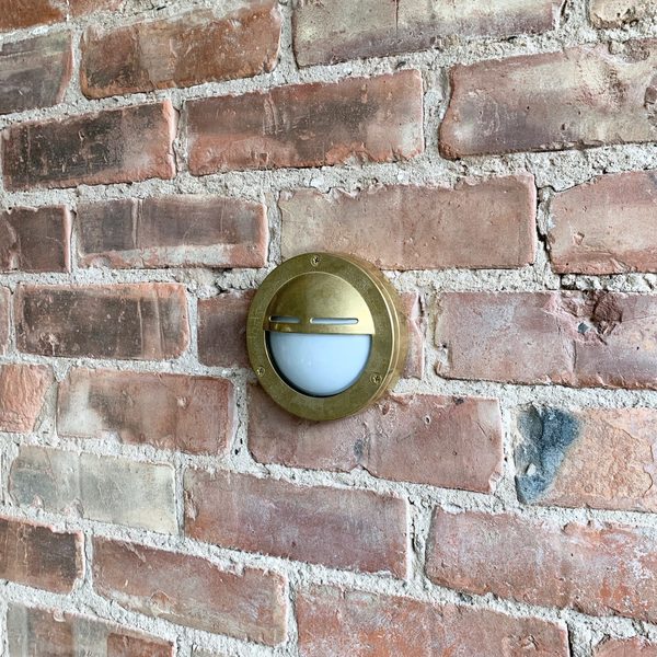 Contemporary Small Polished Brass Hooded Round Wall Light | Vinterior