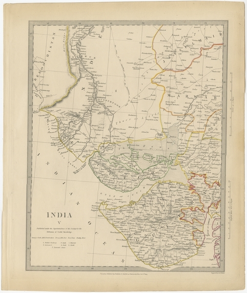 Pl. 5 Antique Map Of The Region Of Gujarat And Cutch By Walker (1833 ...
