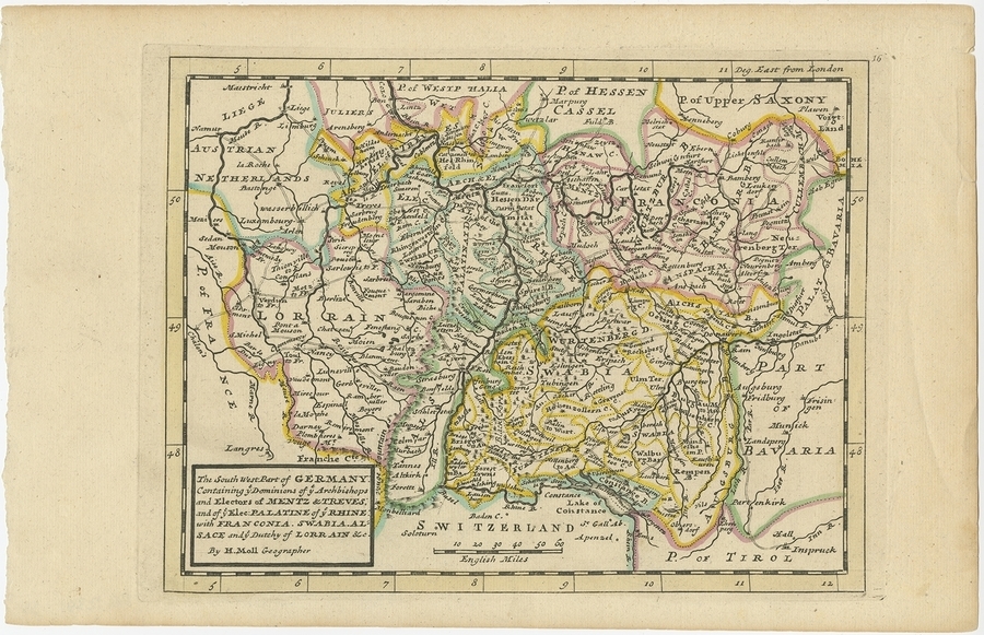 Antique Map Of Southern Germany By Moll (C.1730) | Vinterior