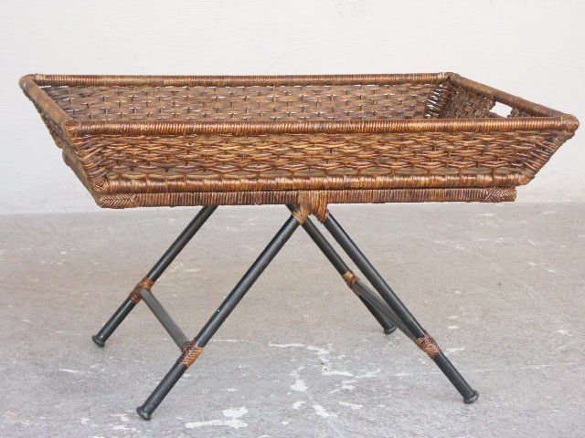 Vintage Tables | Wicker Glass Slab Coffee Table, Brown | Vinterior