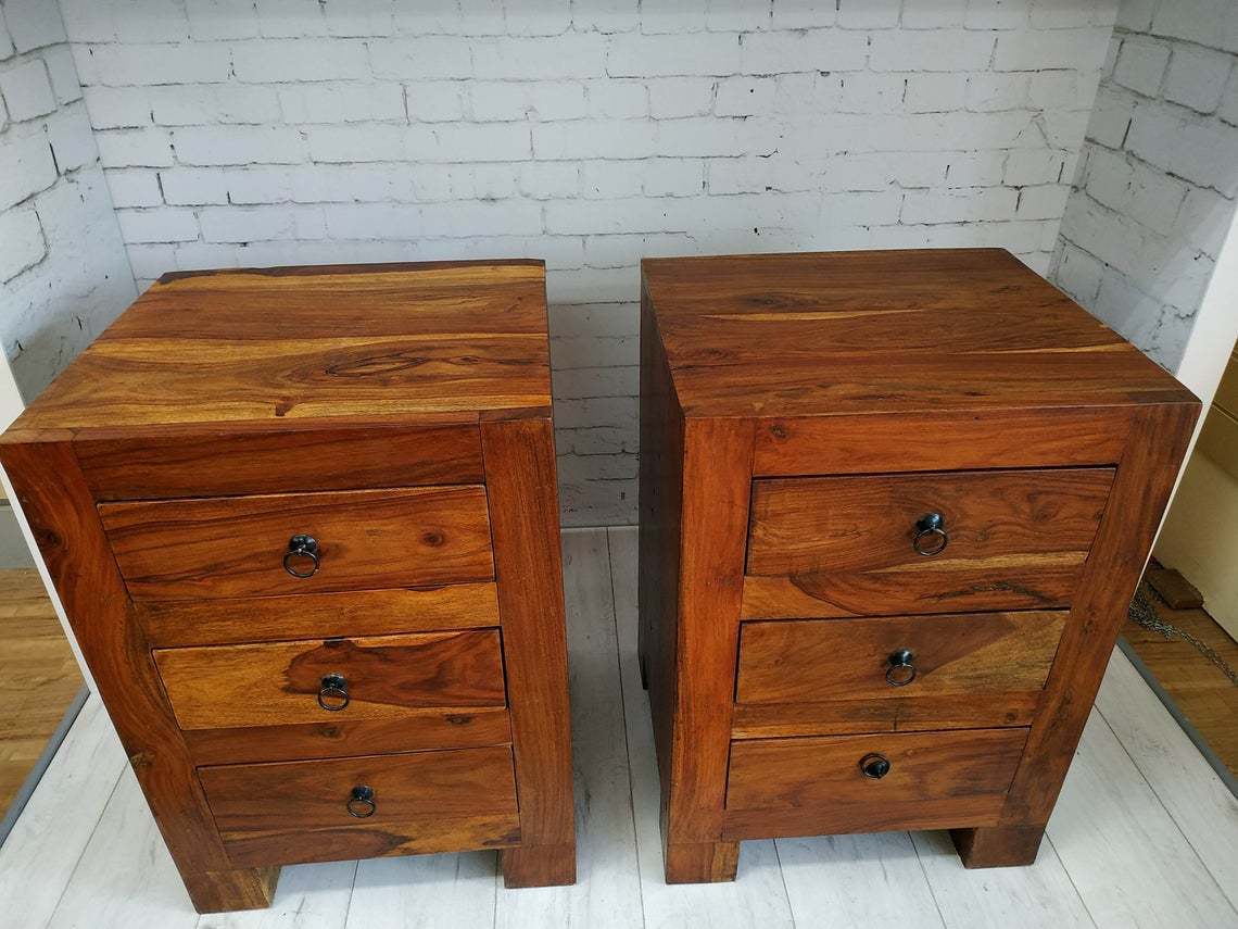 Vintage Maharani Jali Bedside Cabinets Heavy Solid Wood Indian Sheesham ...