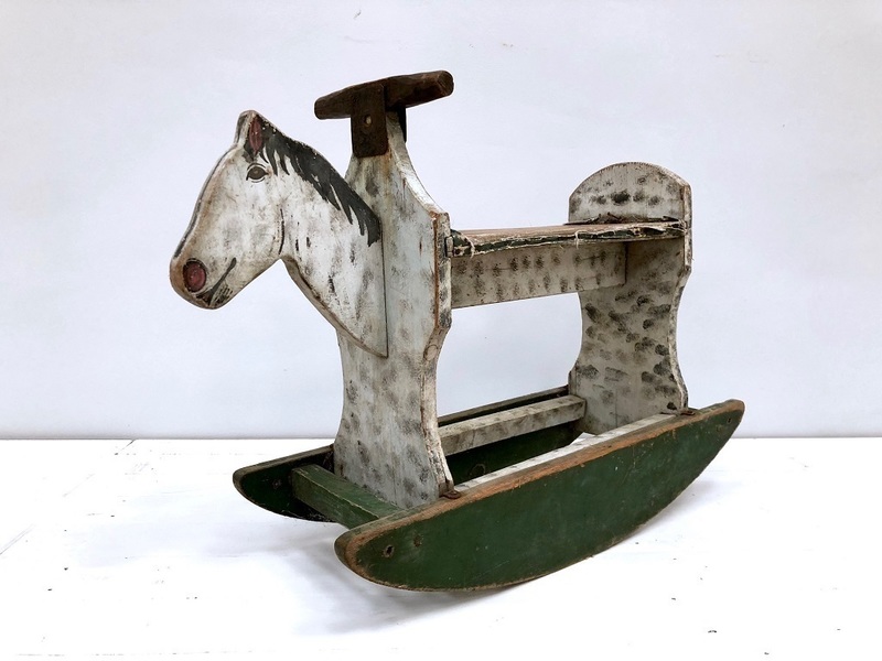1800s Rustic Pine Victorian Wooden Rocking Horse | Vinterior