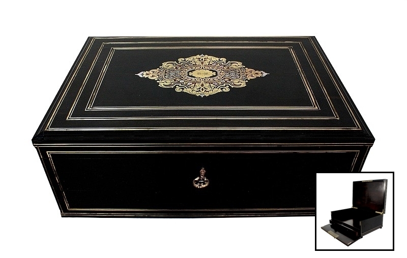 Travel Writing Case In Blackened Wood And Inlays, Napoleon III Period ...