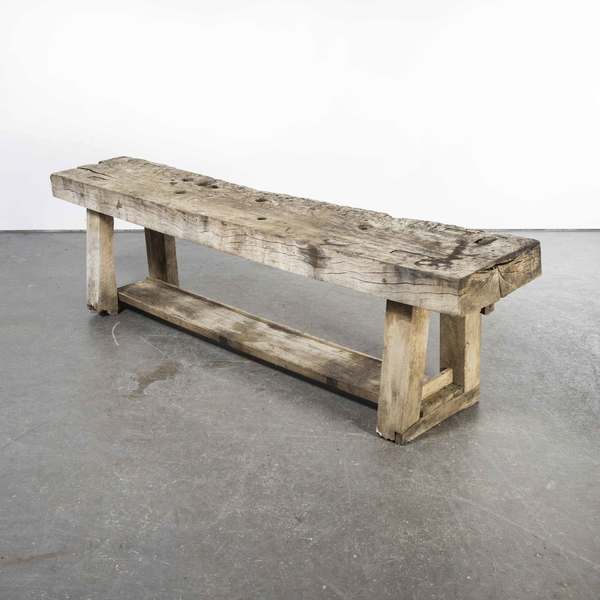19th Century Original Weathered Oak French Low Work Bench | Vinterior