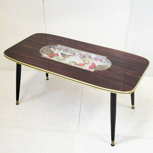 Table Basse Aux Oiseaux 1960 Vintage En Bois Verre & Formica 60s 1960s ...