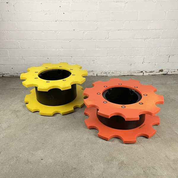 Two Reclaimed Industrial Plastic Machine Cogs | Vinterior