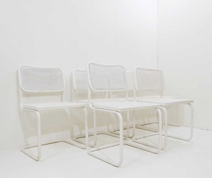 Set Of 6 Mid Century Modern White Cane Chairs | Vinterior