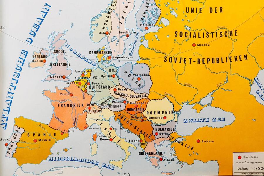 Original Vintage Flemish Educational School Wall Chart Europe ...